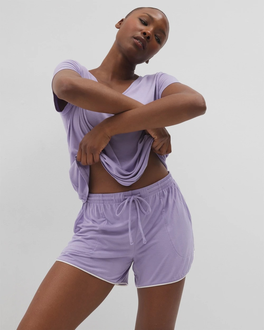 Solid Piped Pajama Shorts | Soma